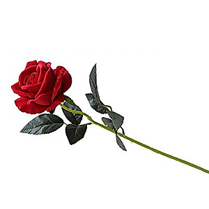 Bringsine Artificial Velvet Flowers Realistic Roses Bouquet with Long Stem for Home Wedding Decoration Party-Red