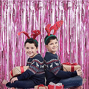 3 Packs 3.2ft x 6.6ft Light Pink Metallic Tinsel Foil Fringe Curtains Photo Booth Props for Birthday Wedding Engagement Bridal Shower Baby Shower Bachelorette Holiday Celebration Party Decorations