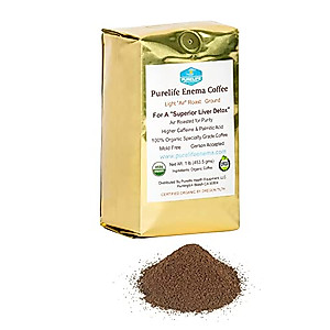 Purelife Enema Coffee - Organic - Light "Air" Roast - Ground - Lab Tested -Mold & Mycotoxin Free -1 Lb - Gerson Accepted