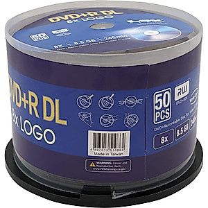 DVD+R DL Double Layer Logo 8X 8.5GB 240min Video – LSK Media Logo Top, 100 Discs, 2-Pack, 50 Pack in Spindle | Blank DVDs for Burning Video | DVD Discs Blank | Recordable DVDs