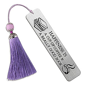 DYJYBMY Happiness is A Cup of Coffee & A Really Good Book, Metal Engraved Bookmark, Teacher Gift, Book Club Gifts for Women Friends Sisters, Librarian Gifts