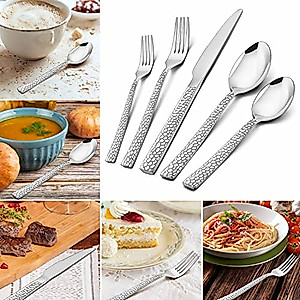 Herogo Stainless Steel Hammered Square Silverware Set for 4, 20-Piece Fancy Flatware Cutlery Set, Metal Tableware Eating Utensils Set for Home Restaurant Wedding, Dishwasher Safe