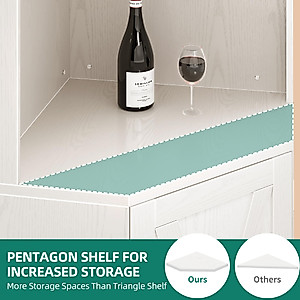 YITAHOME Corner Bar Cabinet with LED Lights & Glass Holder, 5 Tier Corner Shelf with Storage, Wine Rack Cabinet Display Shelves for Living Room, Dining Room, Kitchen, White