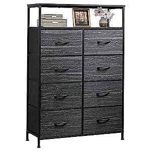 WLIVE Fabric Dresser for Bedroom, Storage Drawer Unit,Dresser with 8 Deep Drawers for Office, College Dorm, Charcoal Black Wood Grain Print