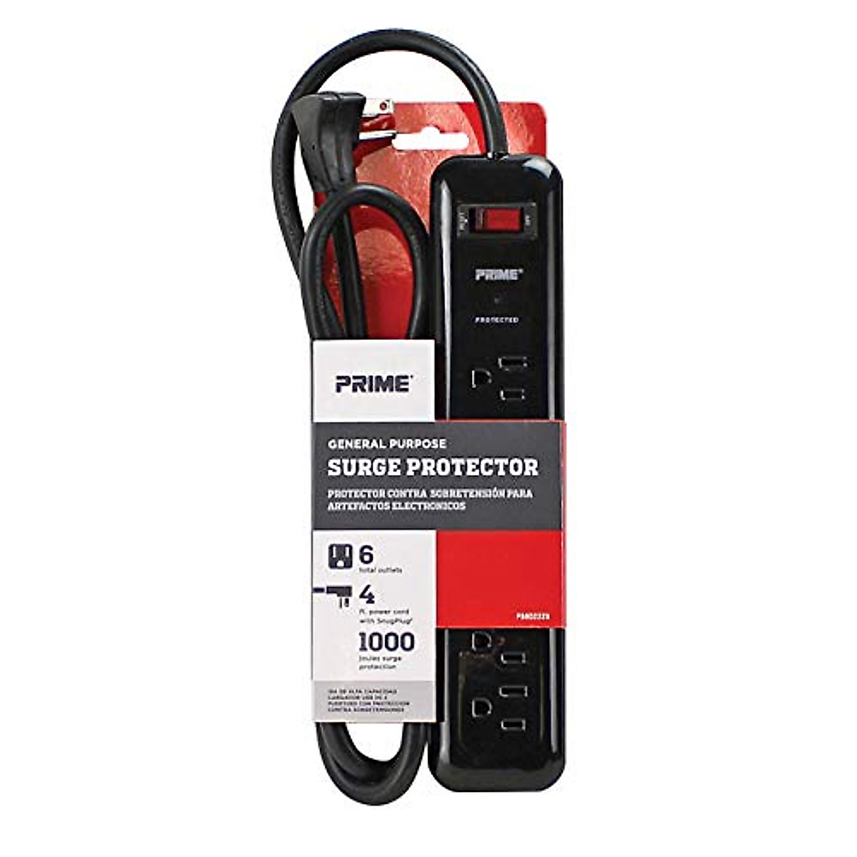 Prime Wire PB802225 6-Outlet Household Electronics Surge Protector with 14/3 SJT 4-Feet Cord