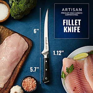 Cutluxe Fillet Knife for Fish & Meat – 7" Fish Knife for Filleting – High Carbon German Steel, Flexible, Full Tang & Ergonomic Handle Design – Artisan Series