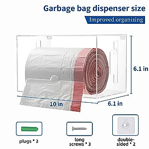 Trash Grocery Bag Dispenser Roll Holder, Clear Acrylic Plastic Bag Holder Wall Mount Organizer, for Plastic Trash Grocery Garbage Bags Dispenser Container, Kitchen Under Sink Organizers and Storage