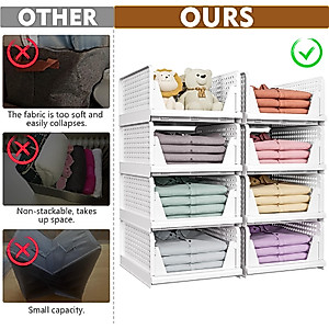 SNSLXH 5 Pack Stackable Closet Organizer Box, Multifunctional & Foldable Closet Storage Basket for Bathroom Kitchen Laundry Room Wardrobe Storage, Space-Saving Clothes Storage Drawer Organizer, White