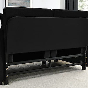 CALABASH Sofa Bed,Pull Out Couch Bed Sleeper Sofa,54" Modern Convertible Velvet Loveseat with 2 Pillows and Side Pockets, Small Love seat Sofa Bed w/Headboard for Living Room, Apartment (Black)