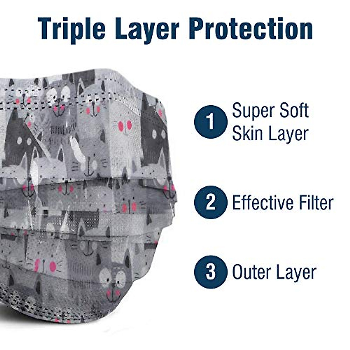 WECARE Disposable Face Masks For Kids, 50 Print Masks, Individually Wrapped for School and Travel (Fun Pack)