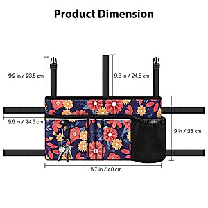 FINPAC Large Walker Tote Bag with Cup Holder, Folding Walker Attachment Hands-Free Storage Basket Mobility Aid Accessory Pouch for Elderly, Senior, Daisy