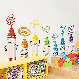 Crayon Color Wall Decals for Kids Rooms - Cartoon Wall Stickers for Baby Bedroom Wardrobe Door Decor DIY Mural Decals Color Discrimination Educatione Nursery Playroom Decoration Wall Stickers