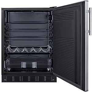 Summit FF708BL7SS 24” Wide Under Counter Refrigerator 5.1 cu.ft. Made in Europe with Automatic Defrost Operation, Reversible Stainless-Steel Door, and Deluxe black interior (Right Hand Door)