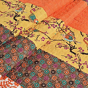 Lush Decor Royal Empire Throw - Floral Stripe Reversible Design Blanket - 60” x 50”, Tangerine