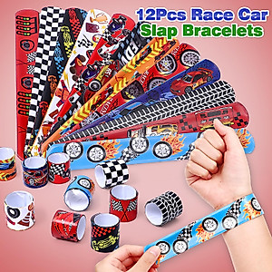 KELENO 98 Race Car Party Favors Race Car Birthday Party Supplies Straw Bubble Slap Band Sticker Racing Toy Gift Boy Kid Filler Goodie Bag Stuffer Racecar Themed Decorations