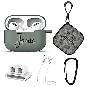 AIPNIS Custom Name/Text AirPods Pro Case, 5-Piece Set Personalized Gift Travel Carrying Case Earbuds Case Storage Bag Soft Silicone Cover - Design Your Own Airpods Pro Case