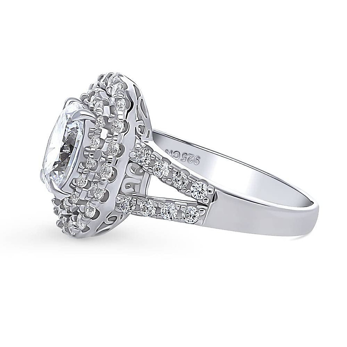 BERRICLE Sterling Silver Halo Wedding Engagement Rings Oval Cut Cubic Zirconia CZ Statement Cocktail Split Shank Ring for Women, Rhodium Plated Size 4