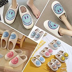 FACAXEDRE Smile Face Slippers for Women Fuzzy Happy Face for Woman Ladies Bedroom Woman Indoor and Outdoor Retro Home House Beige 7-8