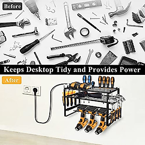 BESTIRTOOL Power Tool Organizers | Wall Mount Drill Holder Utility Racks | 3 Layers Heavy Duty Metal Drill Rack | Black Tool Rack