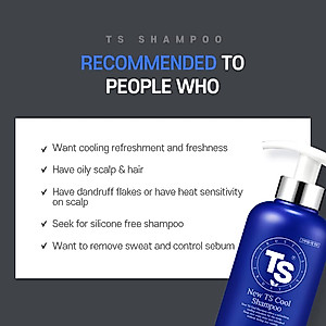 New TS Cool Shampoo for Scalp and Hair (16.9 Fl Oz) | Therapy Shampoo | Mint Scent with Essential Oil & Natural Ingredients | Parabens free | Anti- Dandruff & Cooling Shampoo| Made in Korea