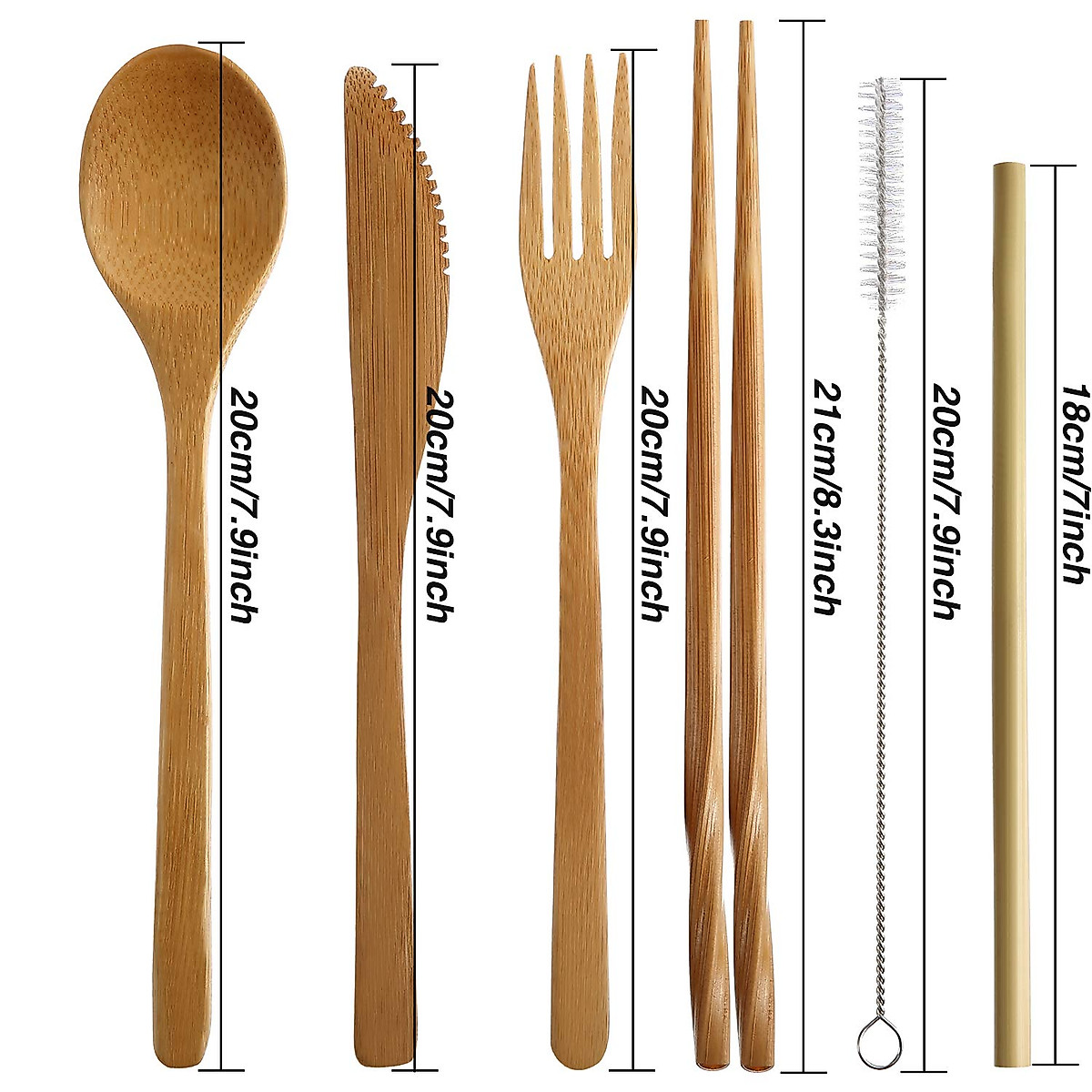 2 Sets Bamboo Cutlery Bamboo Utensils Reusable Flatware Set Bamboo Travel Utensils Include Reusable Chopsticks Fork Spoon Knife Straws Brush for Camping Hiking Picnic with Pouch Bag