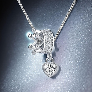 DWJSu Royal Crown Princess Charms Fairytale Birthday Mom Friendship Friend Heart Bead fit Pandora Charm Bracelet for Women Girl