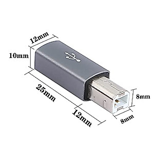 QIANRENON USB C to B Print Converter Type C to MIDI Digital Interface Adapter, Connect Keyboard to Mobile Phone via OTG, for Printer, Electric Piano, Silver Gray, 2 pcs