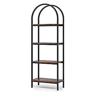 Tribesigns 4-Tier Open Bookshelf, 70.8" Industrial Arched Bookcase Storage Shelves with Metal Frame, Freestanding Display Rack Tall Shelving Unit for Office, Bedroom, Living Room (Rustic Brown, 1PC)