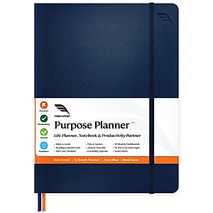 Purpose Planner Notebook B5 Undated 2024-2025 Daily Weekly and Monthly Productivity Journal Goal Setting Tool for Work, Moms, ADHD Planner for Adults Life Organizer (7.5”x9.8” Navy Hardcover)