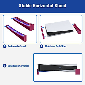 BSOON PS5 Accessories Horizontal Stand, PS5 Base Stand for PS5 Games & PS5 Console with 16 Game Disc Slots, Compatible with Playstation 5 Disc & Digital Editions, Minimalist Design (Red)