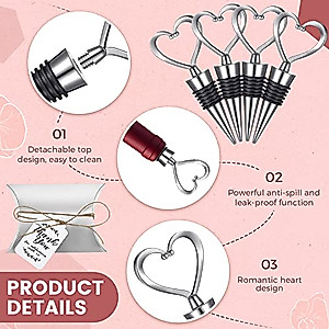 50 Pcs Wine Stoppers Heart Shaped Wedding Favors for Guests Silver Love Heart Bottle Stopper for Champagne Beer with Thank You Labels Candy Gift Box