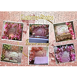 Rose Gold Happy Birthday Backdrop Pink Rose Gold Floral Balloon Rose Gold Bokeh Photography Background Women Sweet Princess Girl 16th 30th Birthday Party Dessert Cake Table Decor Props 7x5FT