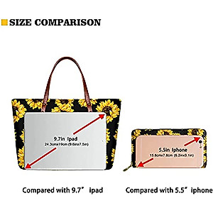 Wideasale 2Pc Personalized Tote Handbags and Wristlet Set,Hummingbird and Flower Women's Shoulder Bag Travel Bag School Tote
