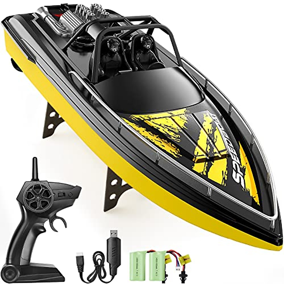 SYMA RC Boat for Adults and Kids, Q12 2.4GHz 1:28 Scale High-Speed Remote Control Boat with 40 Mins Play Time, Dual Motors, 2 Batteries, Low Battery Reminder, Gift Toys for Boys Girls