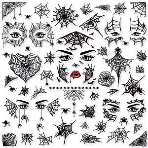 Konsait 65PCS Halloween Spider Face Tattoos Spider Web Spider Net Temporary Tattoos - Face Shoulder Arm Back Tattoos Stickers-Halloween Costume Apparel Cosplay Accessories Party Favor Supplies