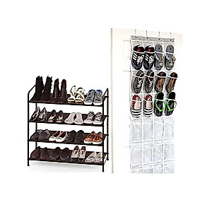 Simple Houseware 4-Tier Shoe Rack + 24 Pockets Over The Door Hanging Organizer