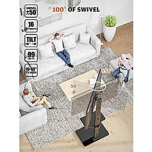 Universal Floor TV Stand with Mount for 19 to 43 inch Flat Screen TV, 100 Degree Swivel,Adjustable Height and Tilt Function, 2 Shelves Space Saving Standing TV Mount for Bedroom Living Room Corner