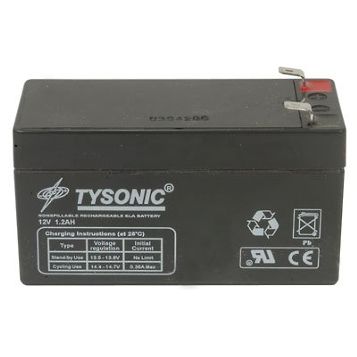 Tysonic LA-TY-12-1.2 Sealed Lead Acid Rechargeable Battery, 12V, 1.2Ah, 2.1" H x 3.8" L x 1.7" W