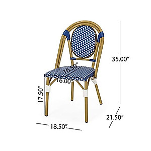 Christopher Knight Home Gwendolyn Outdoor French Bistro Chairs (Set of 2), Blue + White + Bamboo Print Finish