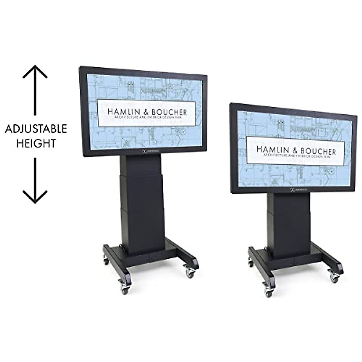 Displays2go Motorized Rolling TV Stand, 4 Wheels, Remote Controlled, Fully Adjustable - Black (DGMLTSBK)