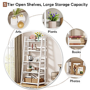 Tribesigns 5-Tier Bookshelf Modern Bookcase, 5 Shelf Ladder Shelf Book Storage Shelf Organizer for Living Room, Home Office (White)