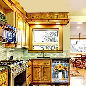 Greture Sunflower White Vase Kitchen Decor Dishwasher Magnet Sticker, Restaurant Household Cabinet Decoration Refrigerator Washing Machine Cabinet Magnetic Wallpaper 23''x26''INCH