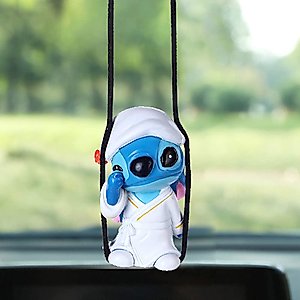 ZOSTLAND Leisurely Swing Ornament Rub Eyes Auto Rear View Mirror Hanging Decoration Suspension Pendant Accessories Applicable to Car Truck SUV (Alien Bathrobe)