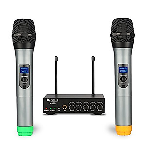 FIFINE UHF Dual Channel Wireless Handheld Microphone, Easy-to-use Karaoke Wireless Microphone System-K036