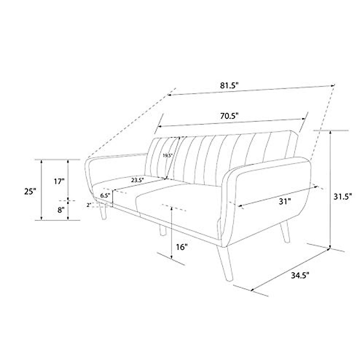 Sofa Futon, Premium Linen Upholstery and Wooden Legs, Blue Linen