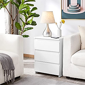 Yaheetech Nightstand with Drawers, 3-Drawer Bedside Table with Storage Space, Bedside Table Bedside Cabinet Accent Table with Sturdy Base for Bedroom, White