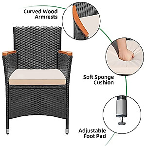 Flamaker 7 Piece Patio Dining Set Outdoor Acacia Wood Table and Chairs with Soft Cushions Wicker Patio Furniture for Deck, Backyard, Garden