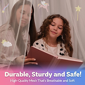 Bollepo Bed Canopy for Girls Bed with Glowing Stars - Princess Room Decor, Ceiling Net to Cover Toddler | Full, Twin Size Kids Bed Curtains, Fire Retardant Fabric (White - Unicorn)