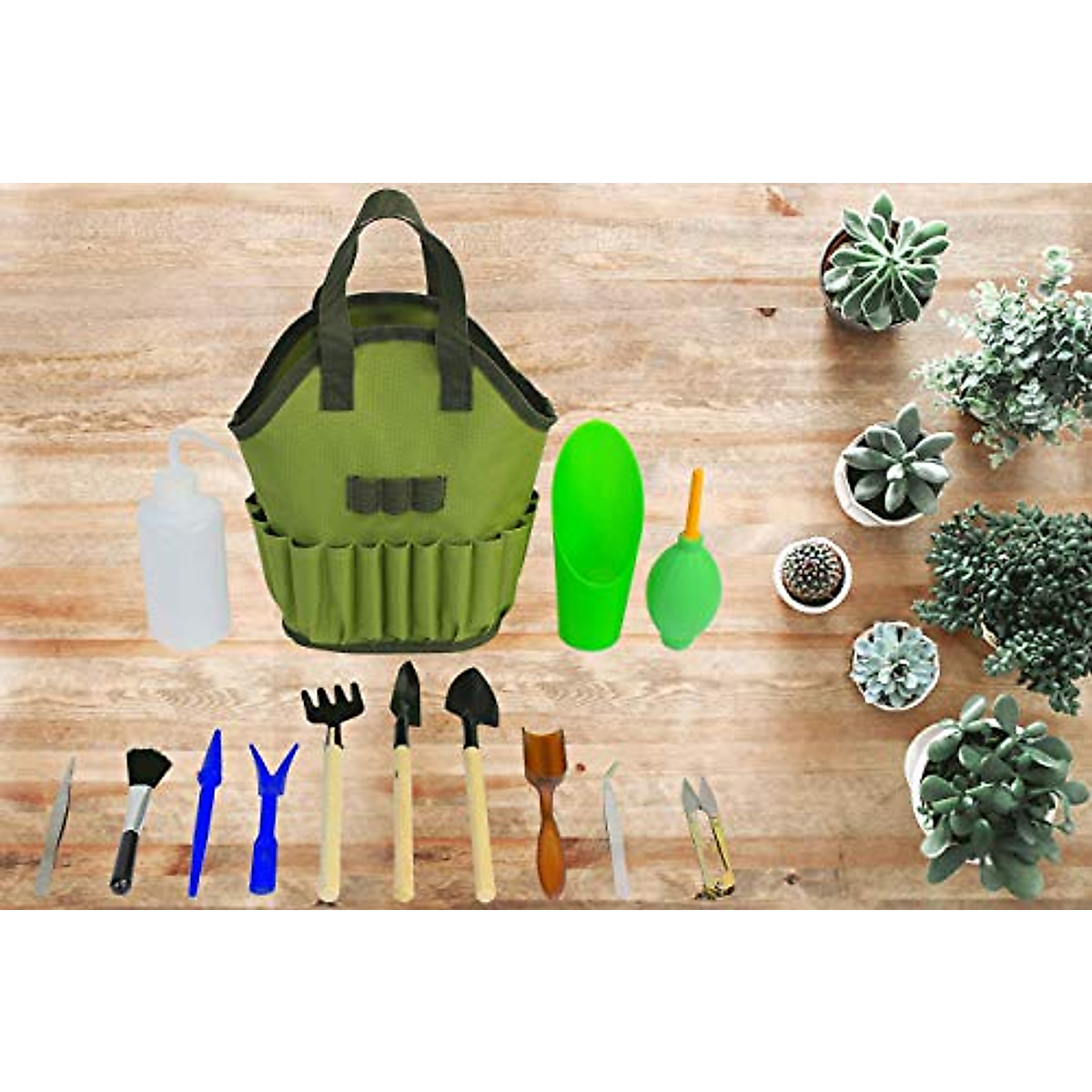 Succulent Kit Organizer Bag Gardening Tool Set | Terrarium Supplies Mini Succulent Garden Tool Kit | Heavy Duty Succulent Bonsai Planter Set Indoor Gardening | Fairy Zen Kit for Soil Fertilizer Seeds