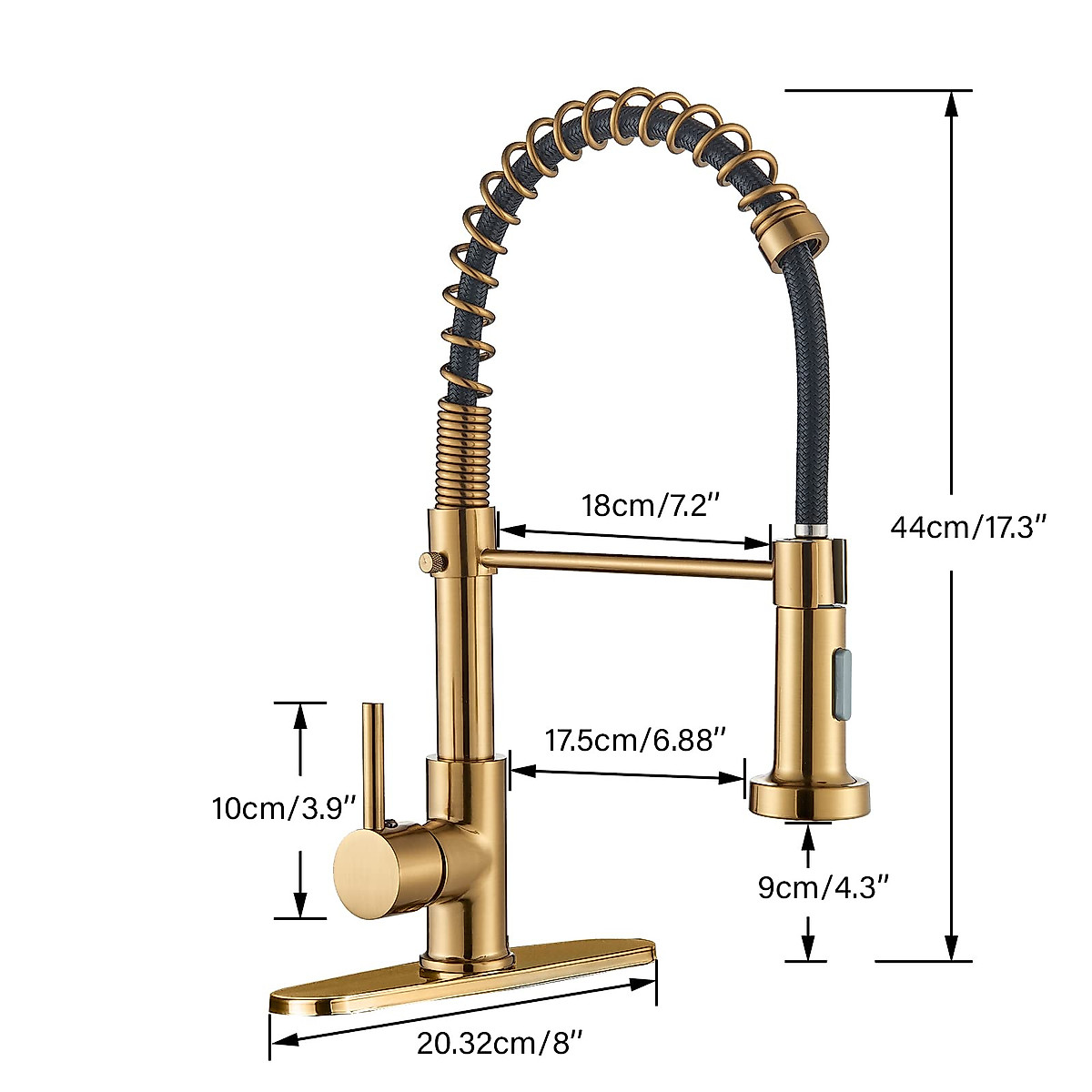 DanPiang Gold Kitchen Faucet,Commercial Stainless Steel Single Handle Pull Down Kitchen Sink Faucet with Deck Plate,Brushed Gold